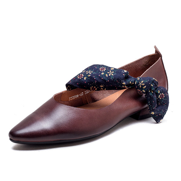 Women Elegant Leather Pointed Toe Low Block Pumps