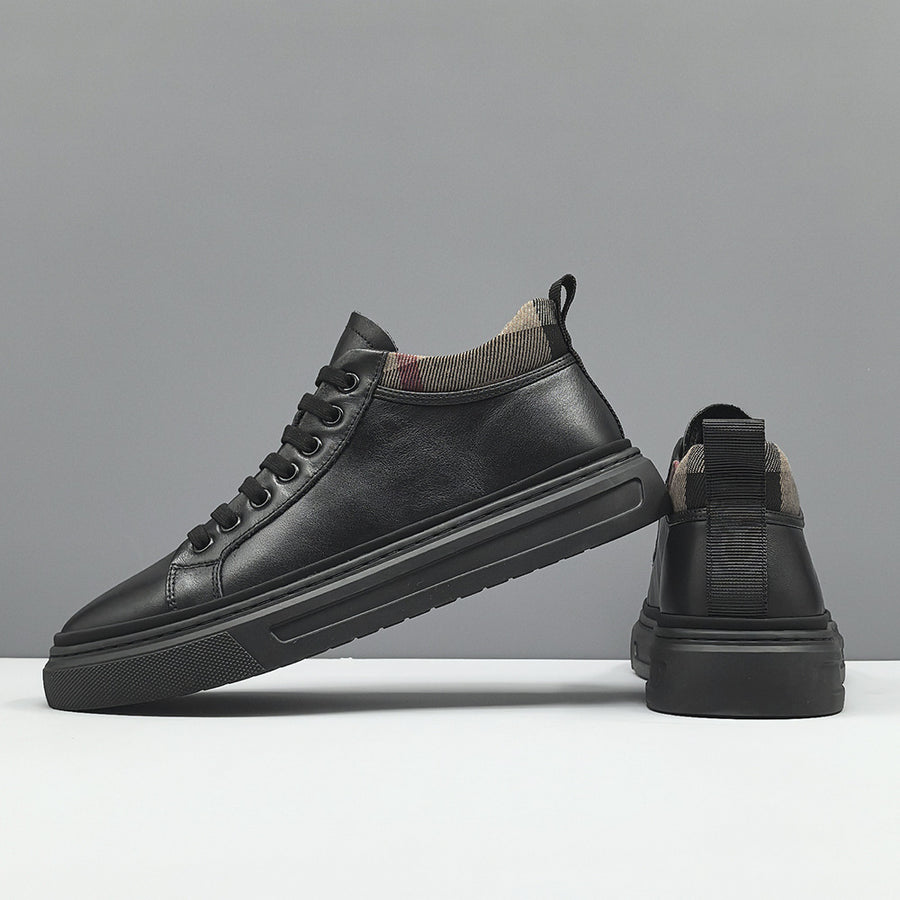 Men Solid Leather Simple Flat Casual Shoes