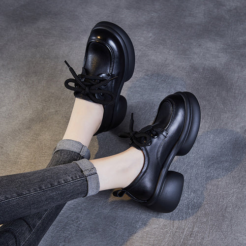 Women Minimalism Chunky Platform Lace-up Loafers