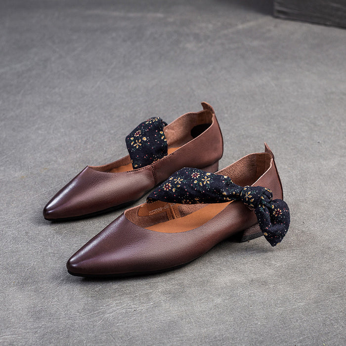 Women Elegant Leather Pointed Toe Low Block Pumps