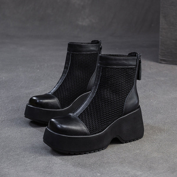 Women Minimalism Plain Mesh Chunky Platform Boots