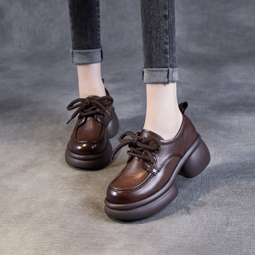 Women Minimalism Chunky Platform Lace-up Loafers