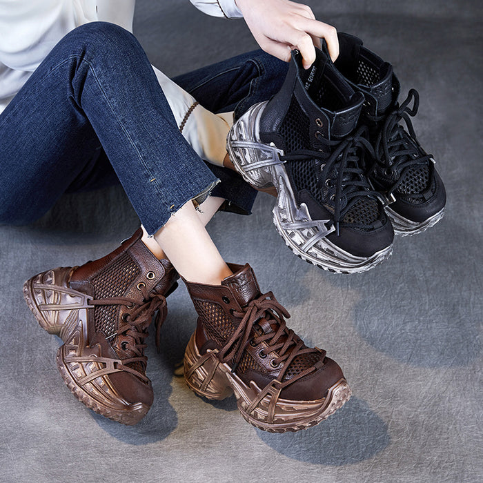 Women Retro Hollow Mesh Platform Ankle Boots