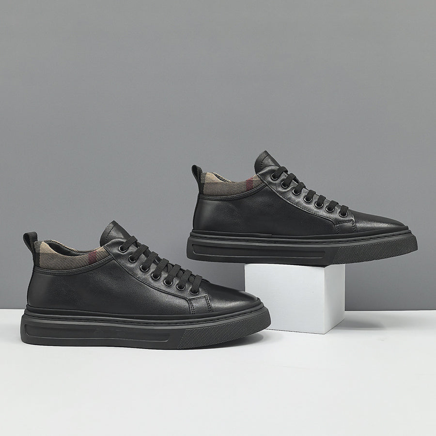 Men Solid Leather Simple Flat Casual Shoes