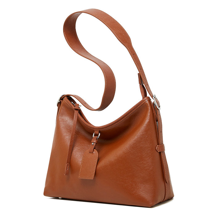 Women's Solid Soft Leather Large Capacity Cross Body Bag