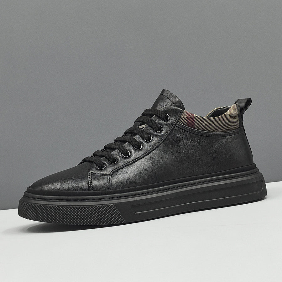 Men Solid Leather Simple Flat Casual Shoes