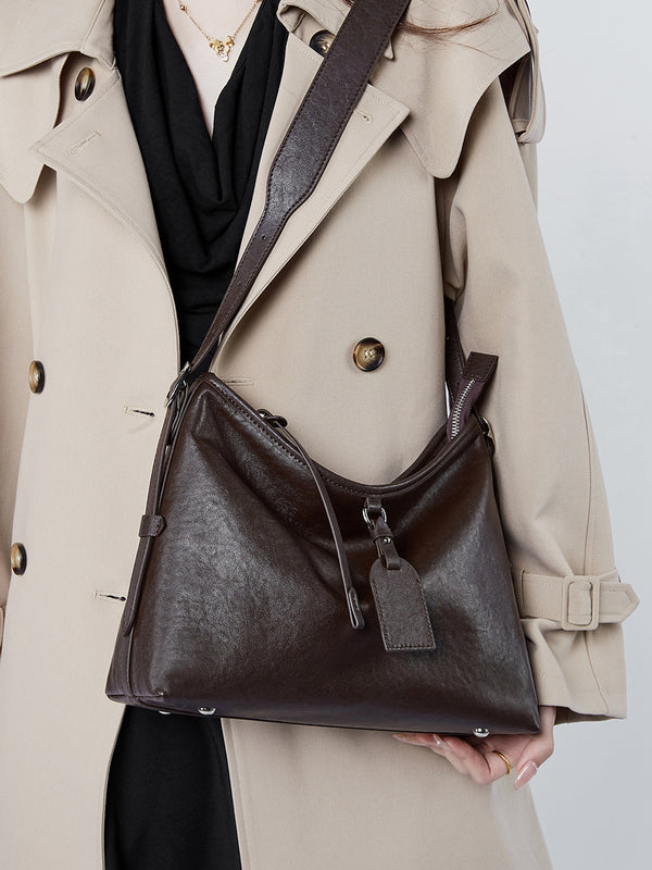 Women's Solid Soft Leather Large Capacity Cross Body Bag