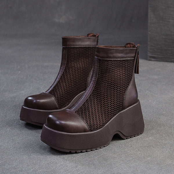 Women Minimalism Plain Mesh Chunky Platform Boots