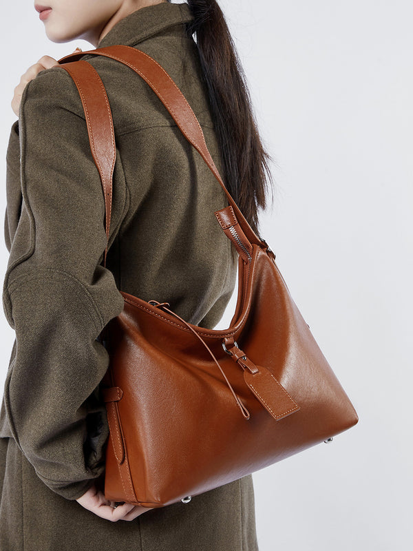 Women's Solid Soft Leather Large Capacity Cross Body Bag