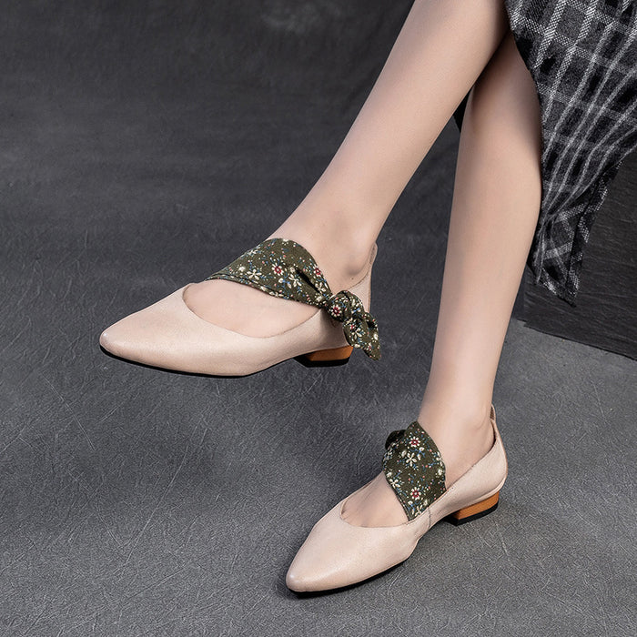 Women Elegant Leather Pointed Toe Low Block Pumps