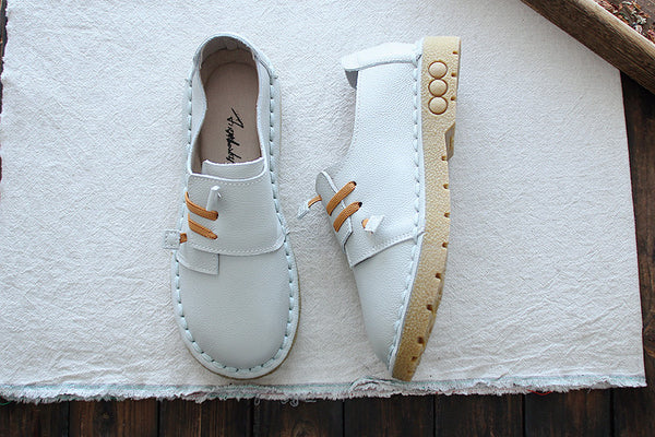 Women Retro Soft Cowhide Leather Casual Shoes