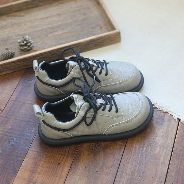 Women Retro Cowhide Patchwork Soft Casual Shoes