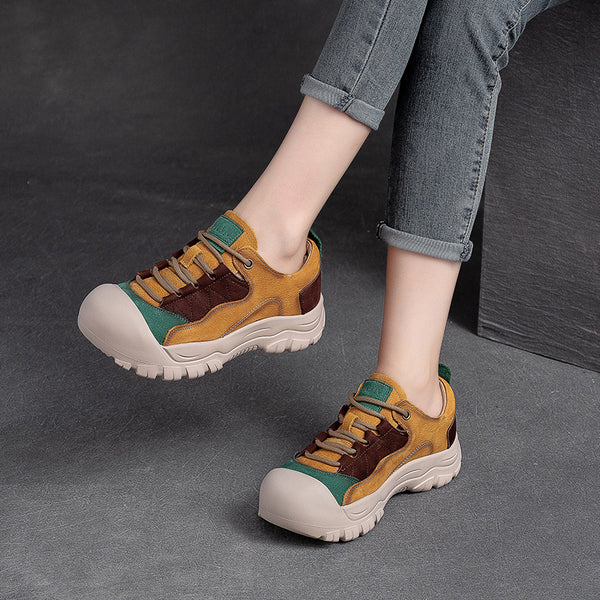 Women Retro Patchwork Leather Casual Shoes