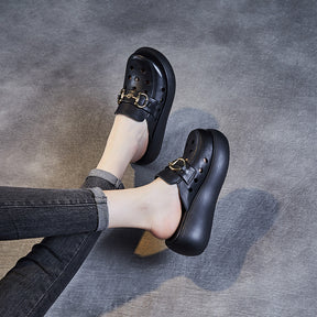 Women Summer Hollow Leather Platform Mules