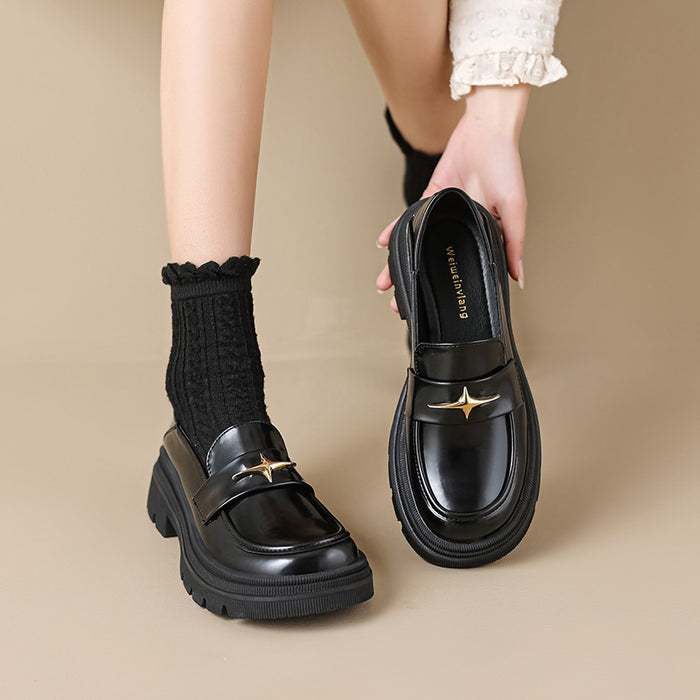 Women Retro Spring Black Casual Loafers