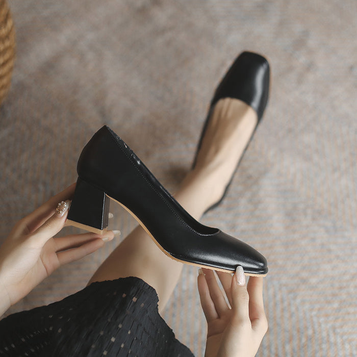 Women Soft Minimalist Chunky Heel Pumps