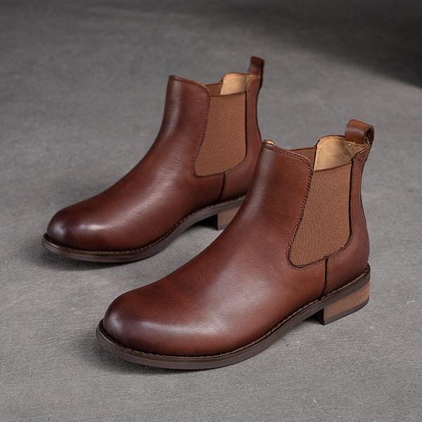 Women Retro Minimalist Leather Flat Ankle Boots