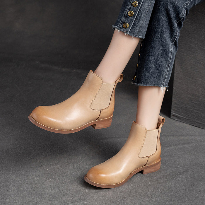 Women Retro Minimalist Leather Flat Ankle Boots