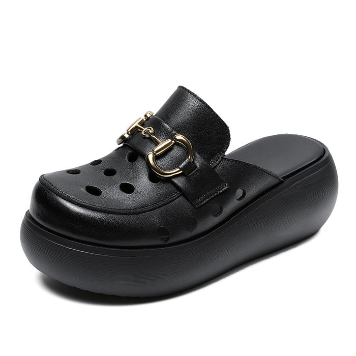 Women Summer Hollow Leather Platform Mules