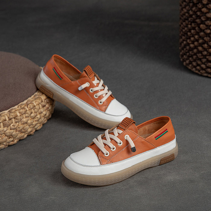 Women Stylish Leather Patchwork Flat Casual Shoes
