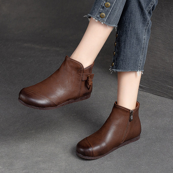 Women Retro Minimalist Leather Soft Flat Ankle Boots