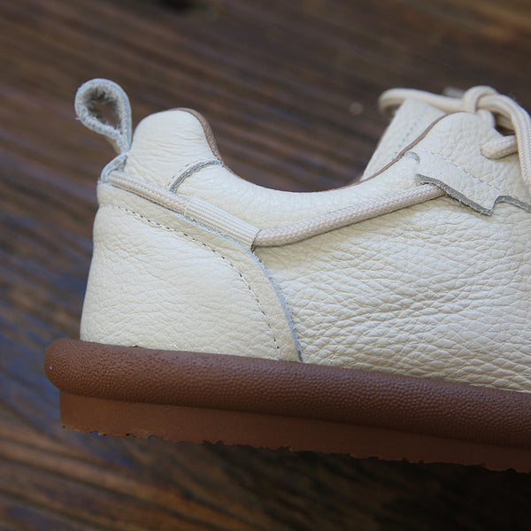 Women Retro Cowhide Patchwork Soft Casual Shoes